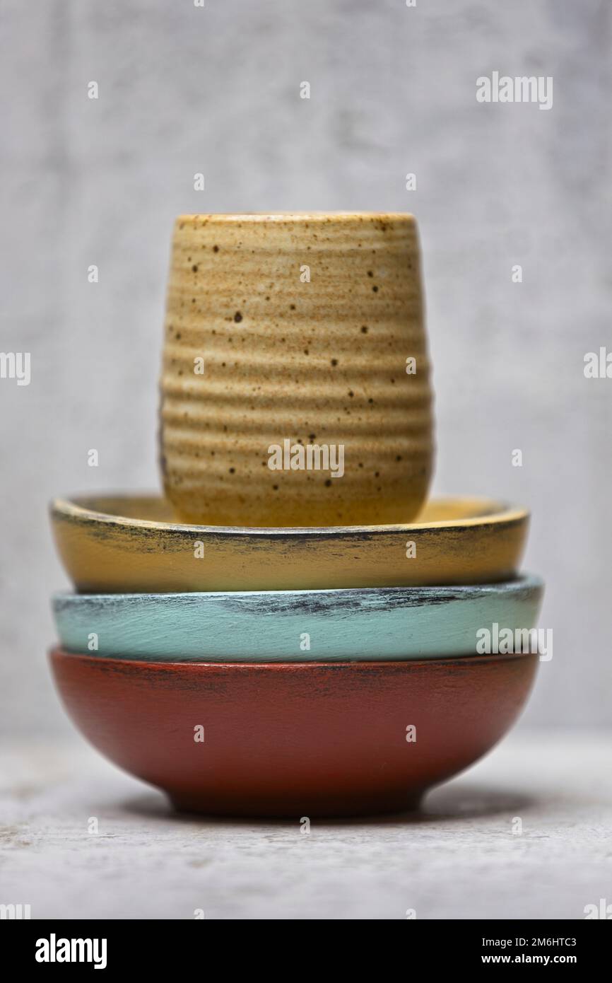 Stack of rustic bowls hi-res stock photography and images - Alamy