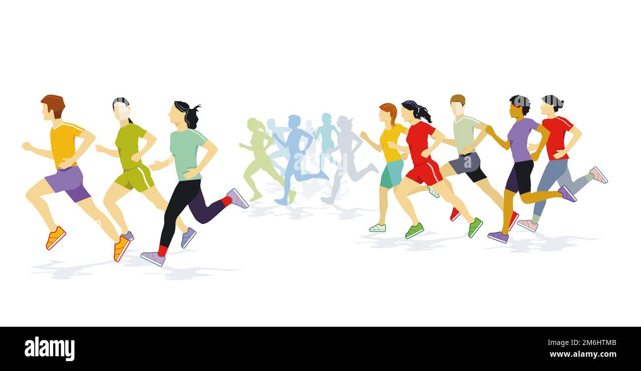 A group of athletes run illustration Stock Photo - Alamy