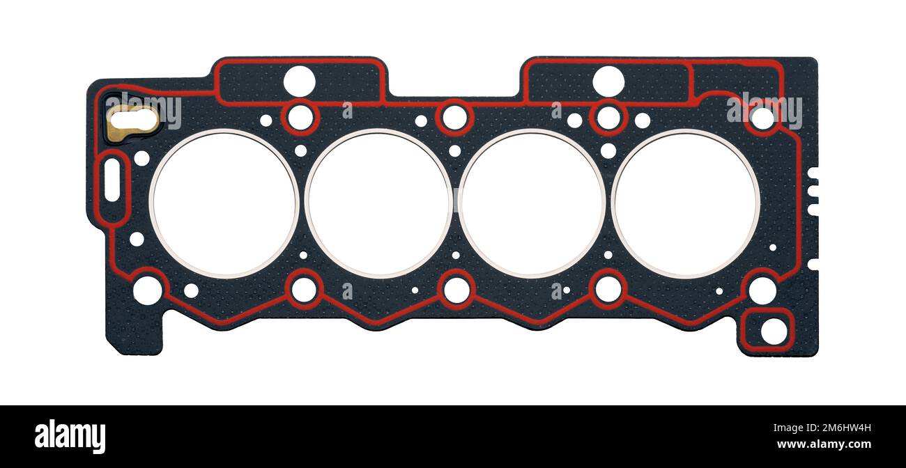 New car cylinder head gasket on a white background. Close-up. View from ...