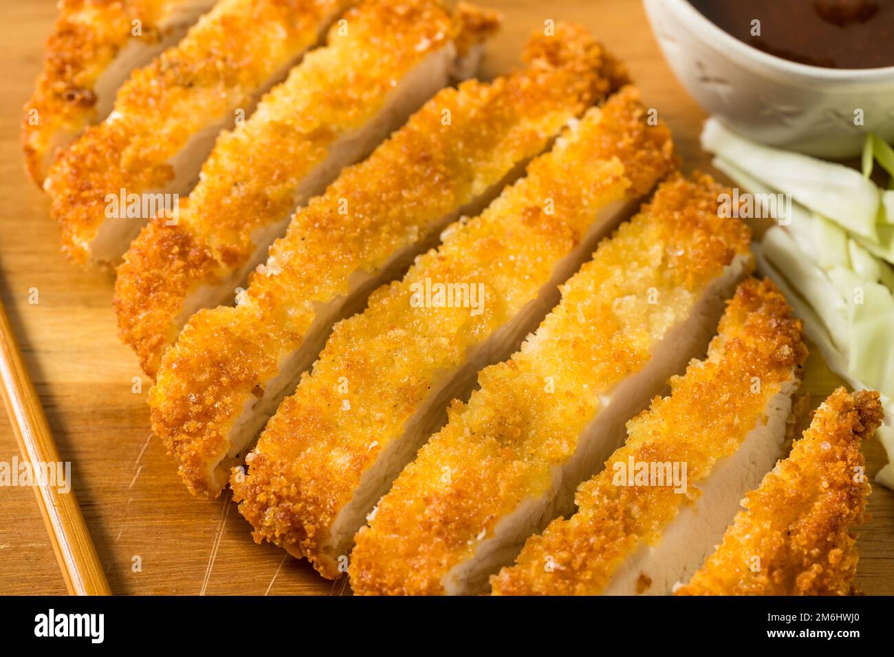 Homemade Japanese Chicken Tonkatsu with Cabbage and Lemon Stock Photo ...