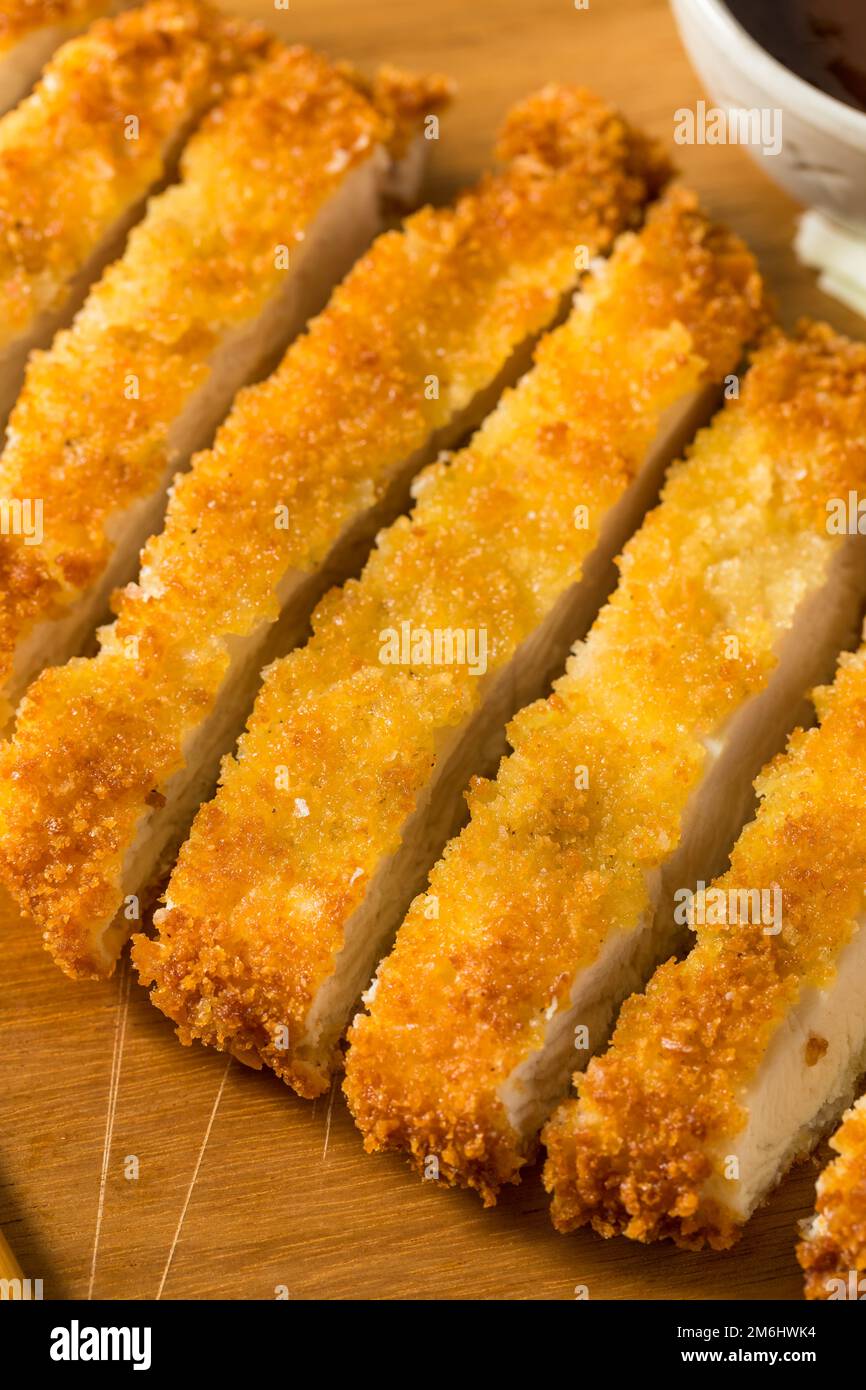 Homemade Japanese Chicken Tonkatsu with Cabbage and Lemon Stock Photo ...
