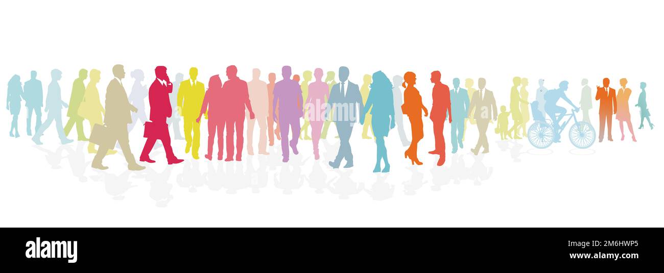 Street panorama with many people illustration Stock Photo - Alamy