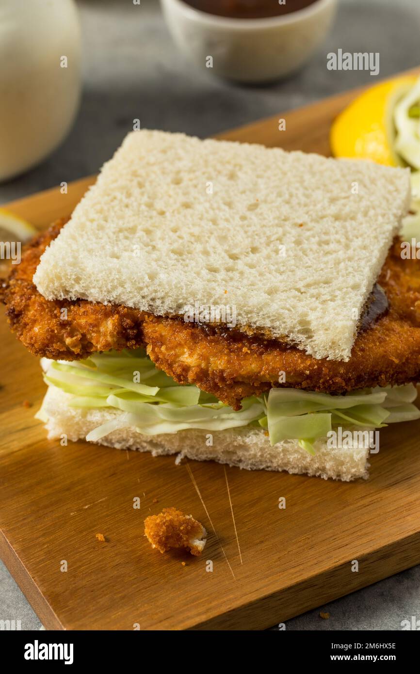 Homemade Japanese Chicken Katsu Sando Sandwich with Tonkatsu Sauce ...