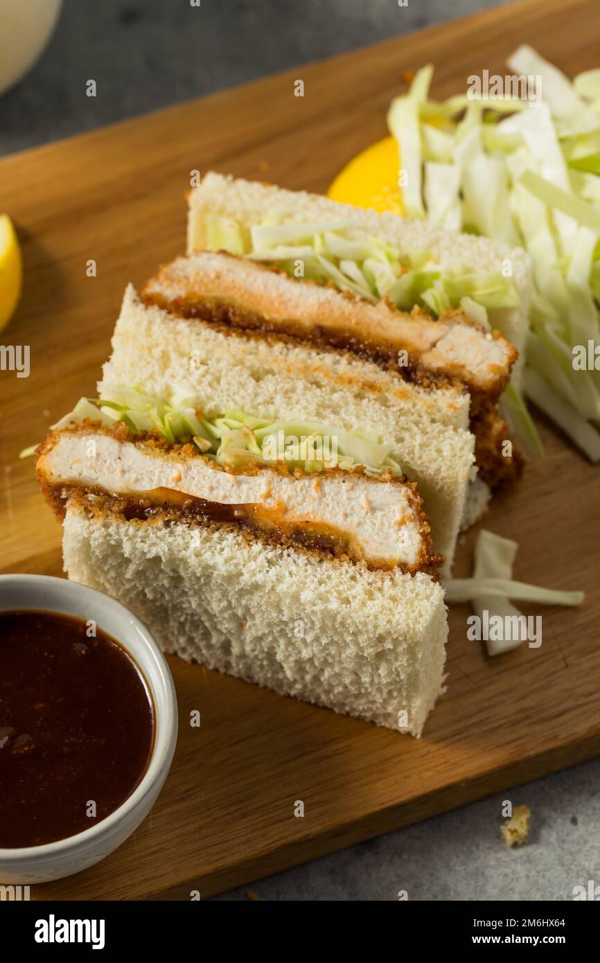Homemade Japanese Chicken Katsu Sando Sandwich with Tonkatsu Sauce ...