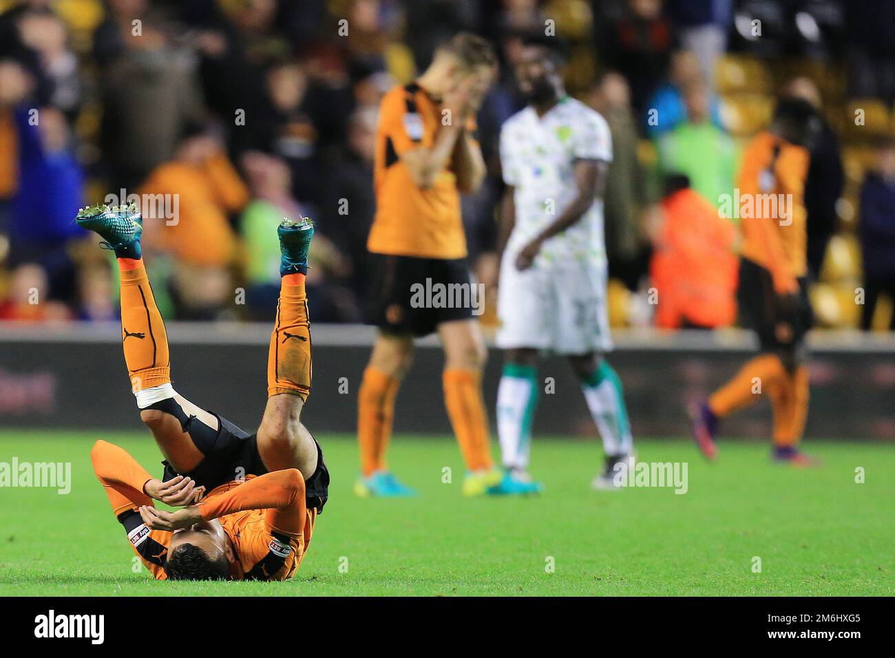 Wolverhampton Wanderers players react as the final whistle goes ...
