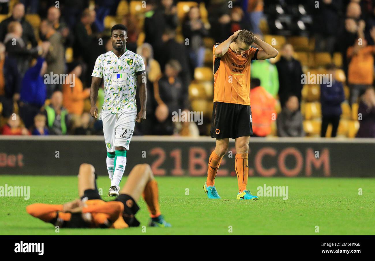 Wolverhampton Wanderers players react as the final whistle goes ...