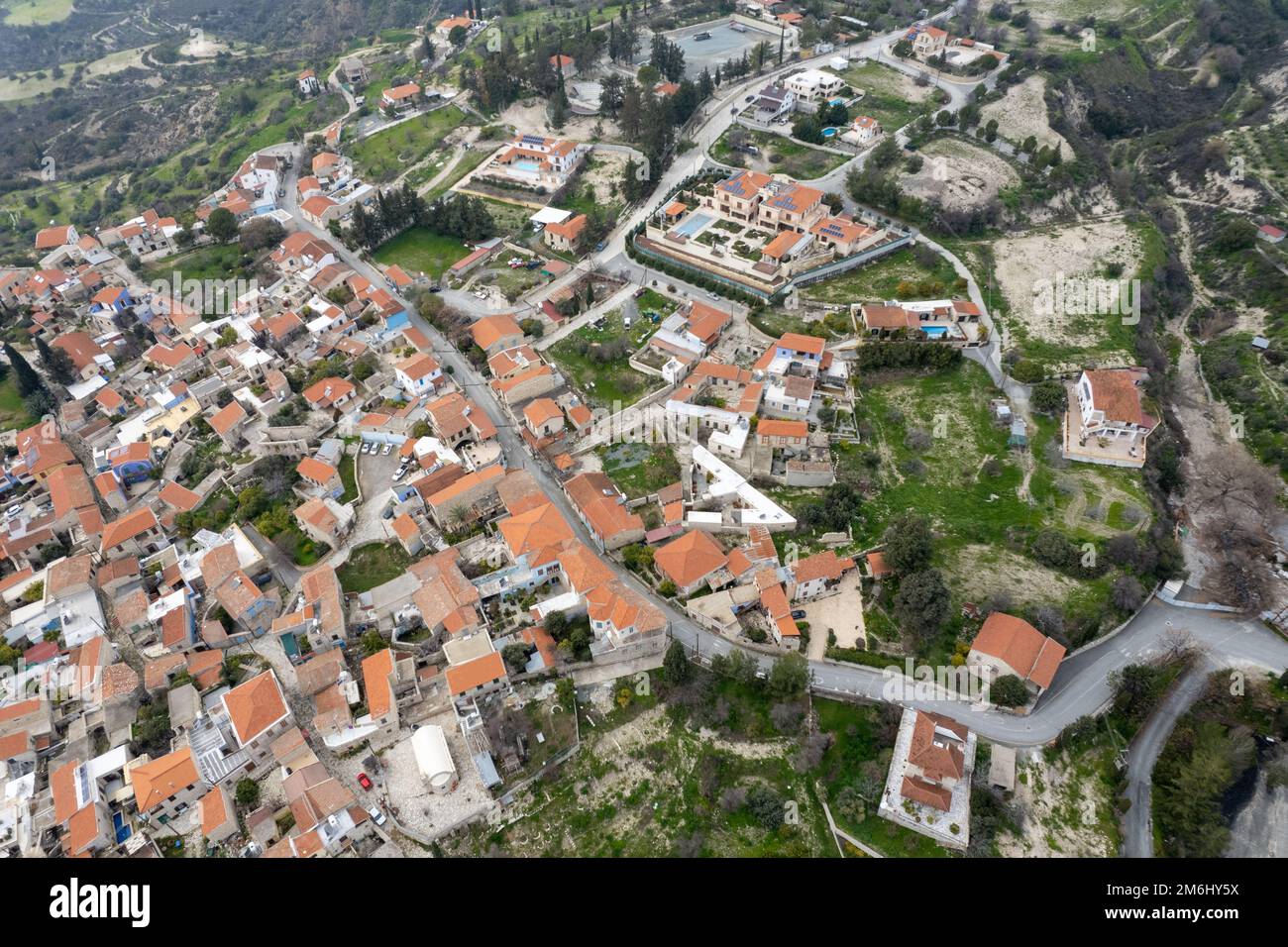 Aerial drone scenery of the traditional mountain village of Kato drys ...