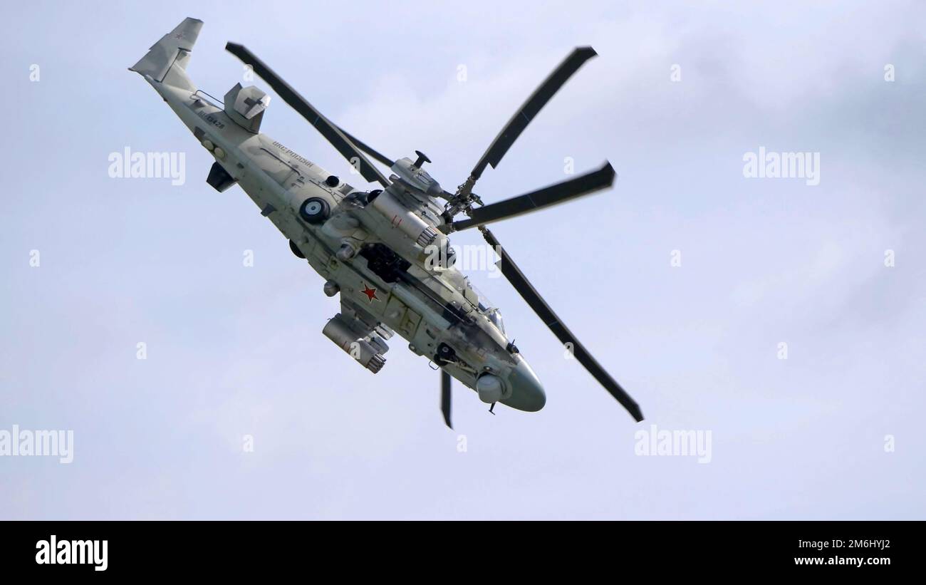 ZHUKOVSKY, RUSSIA - 25 July 2021: Demonstration of the Kamov Ka-52 ...