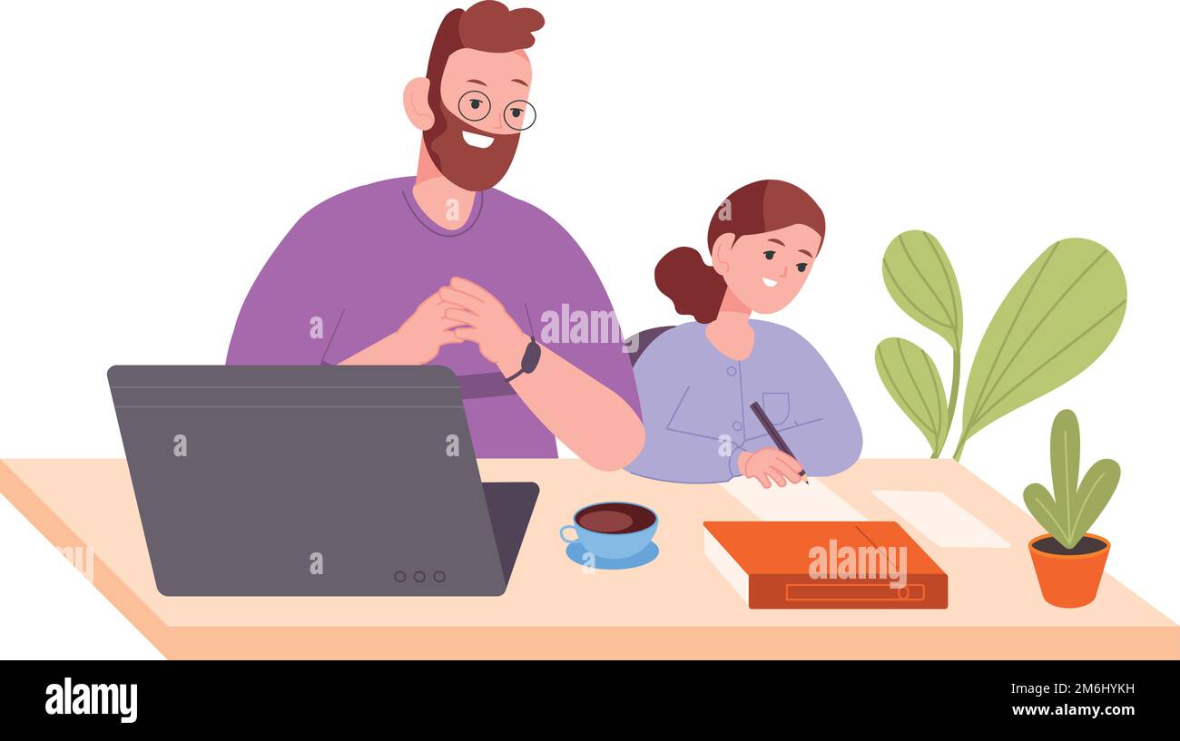 Single father studying with daughter Stock Vector Images - Alamy