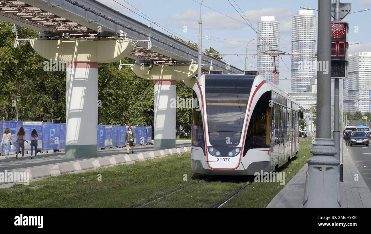 MOSCOW - JULE 27: Moscow transport tram monorail by VDNKh on Jule 27 ...