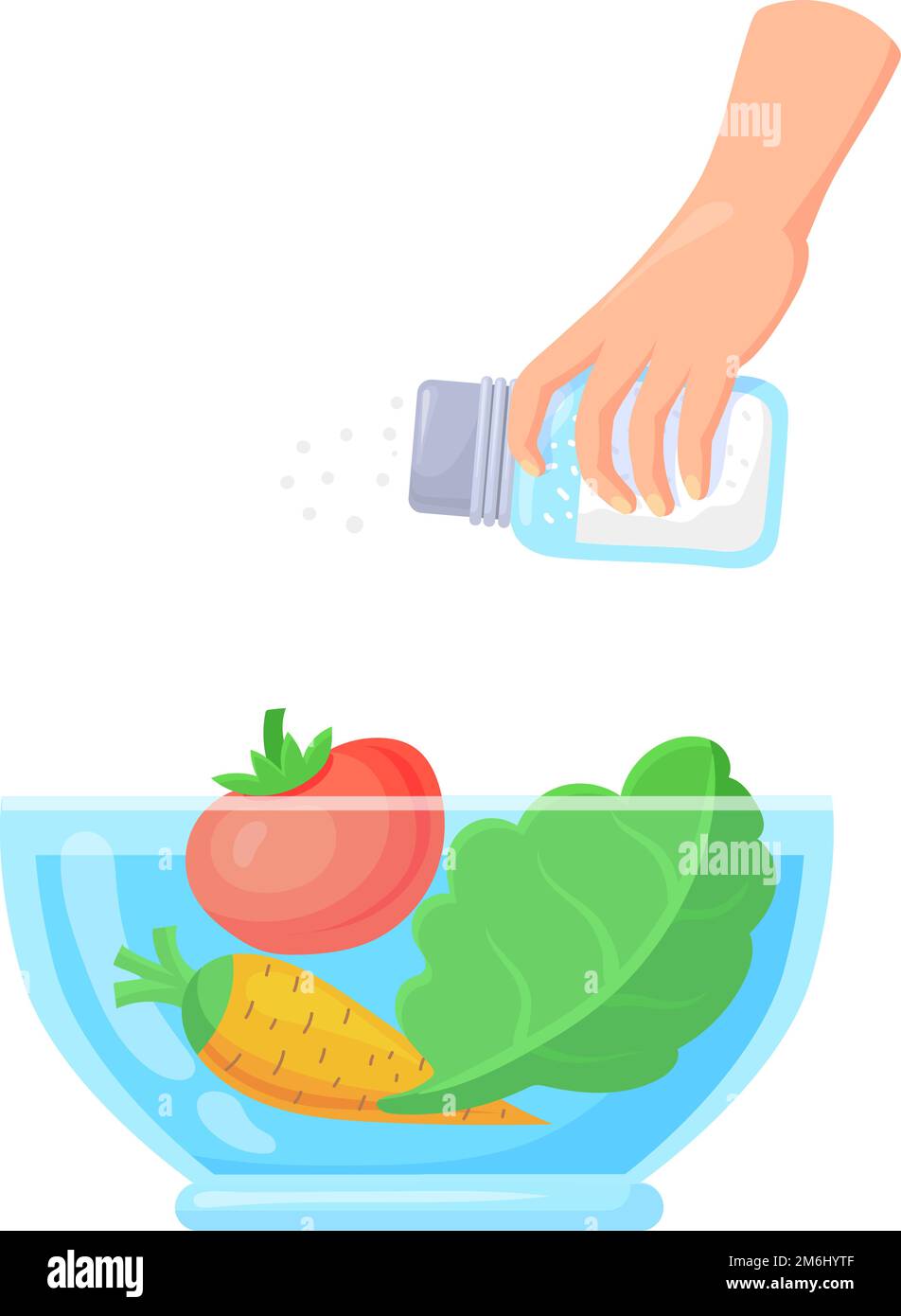 Salad seasoning icon. Hand shaking salt in bowl isolated on white ...