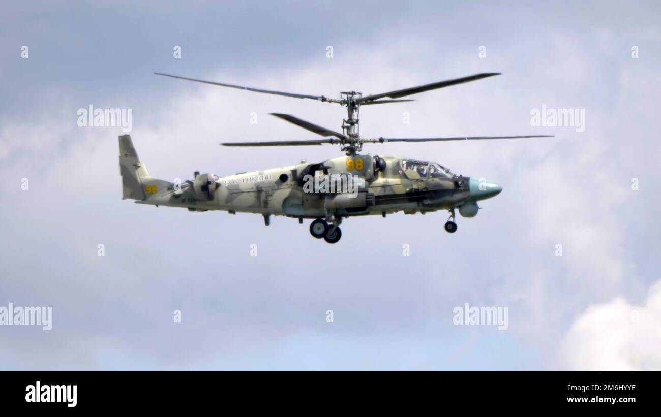 ZHUKOVSKY, RUSSIA - 25 July 2021: Demonstration of the Kamov Ka-52 ...