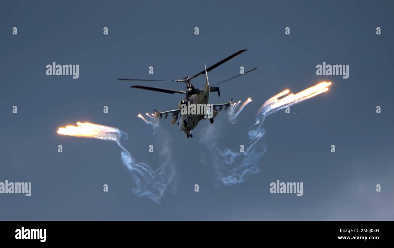 ZHUKOVSKY, RUSSIA - 25 July 2021: Demonstration of the Kamov Ka-52 ...