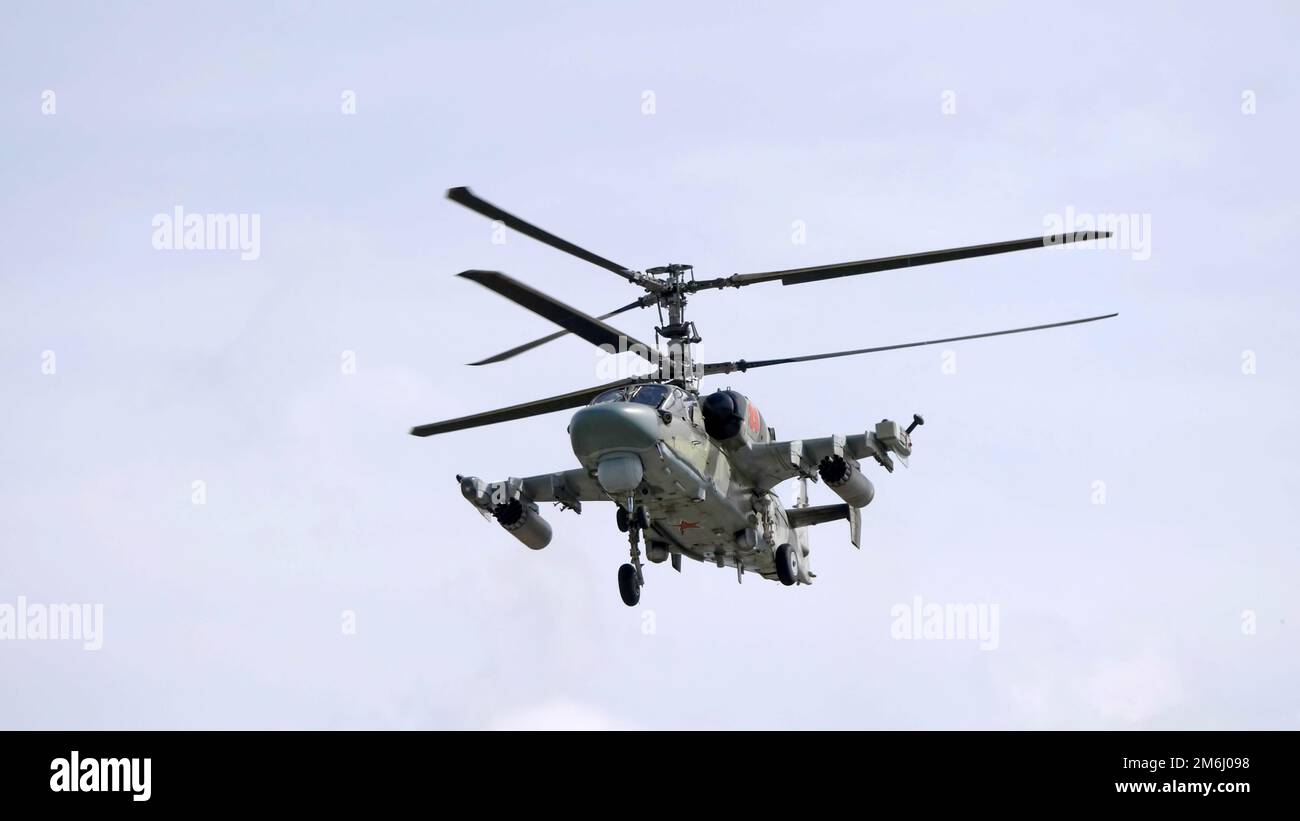 ZHUKOVSKY, RUSSIA - 25 July 2021: Demonstration of the Kamov Ka-52 ...