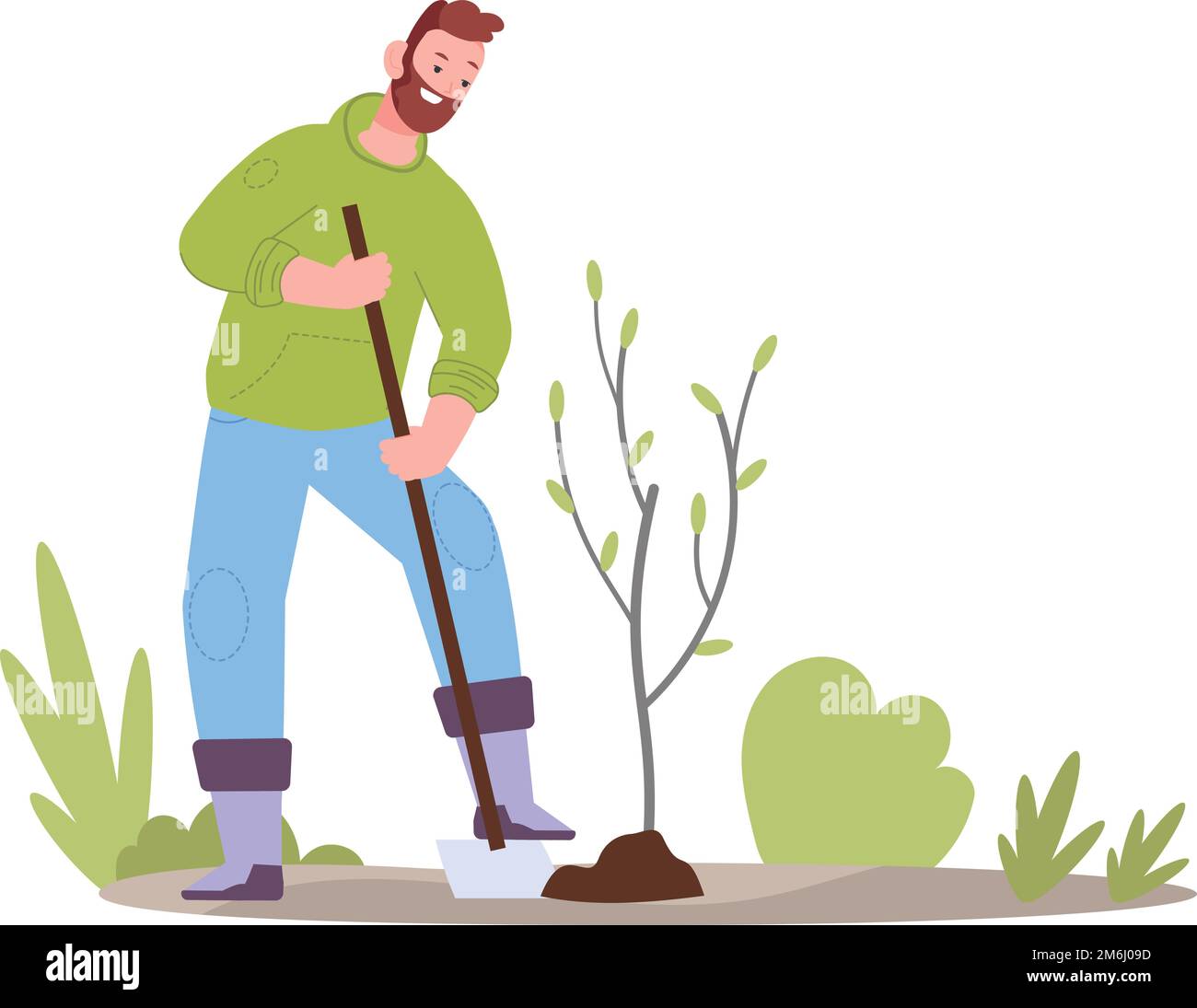 Man planting tree. Eco volunteer character gardening isolated on white ...
