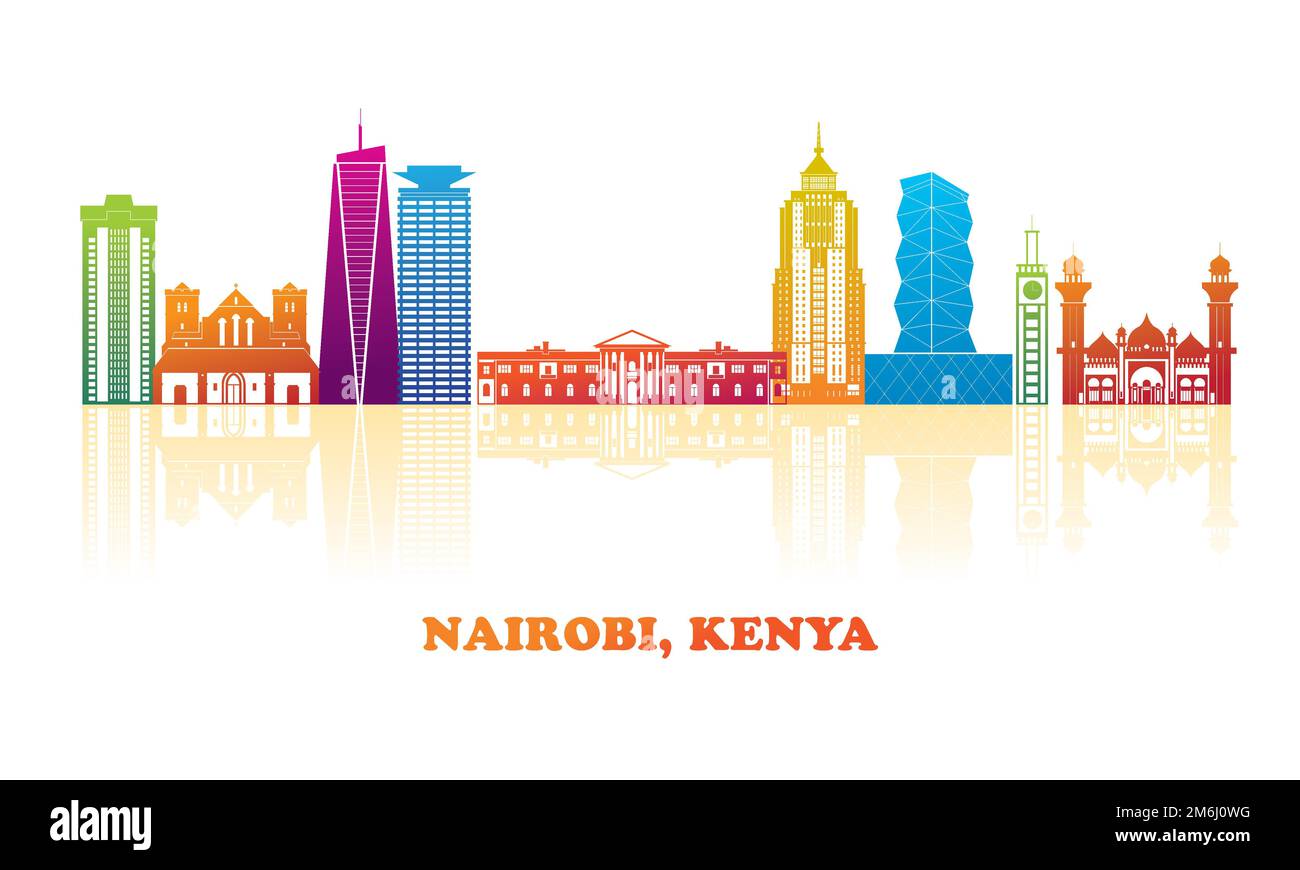 Colourfull Skyline panorama of city of Nairobi, Kenya - vector ...