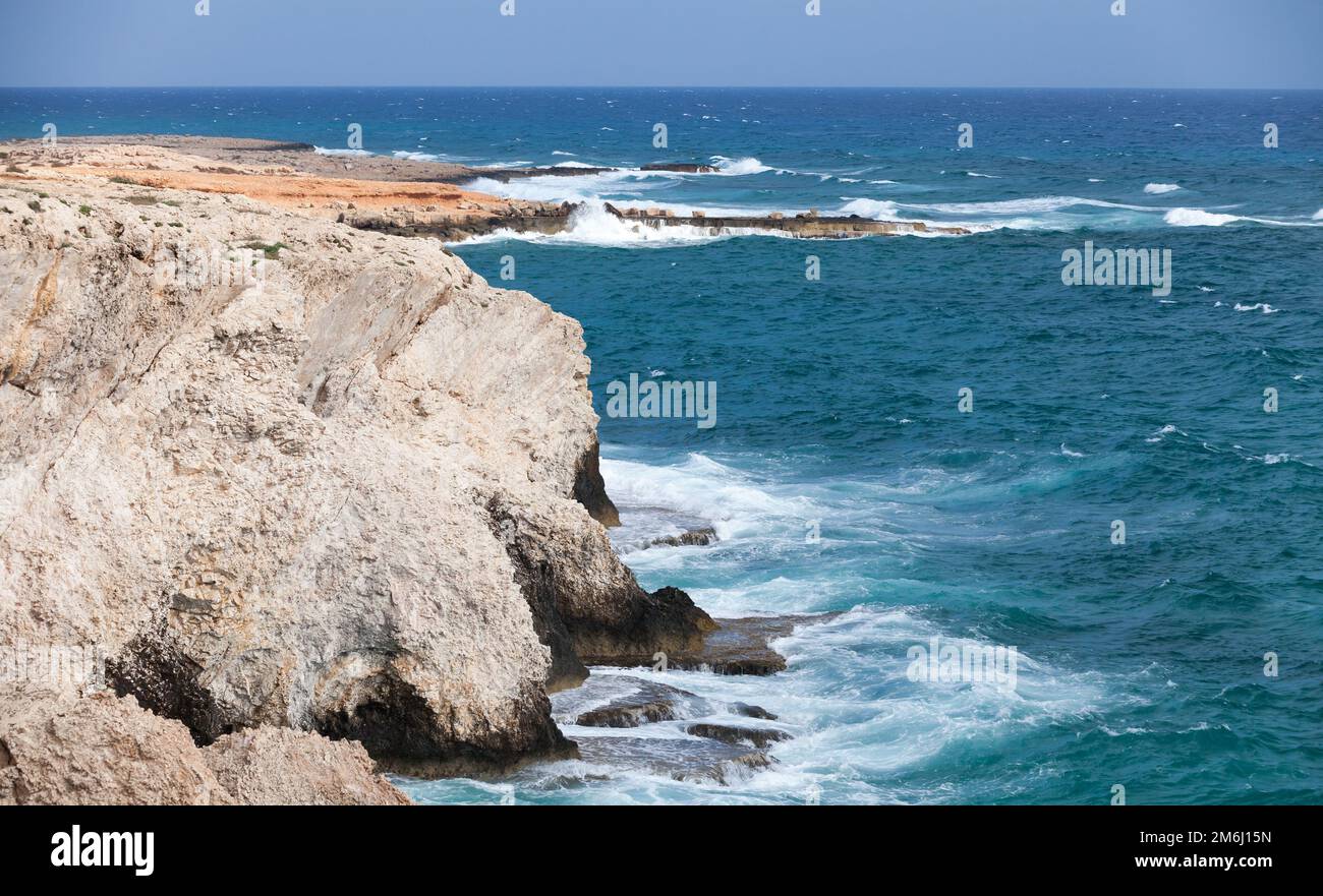 Landscape photo with seaside view with rocks and sea water. Ayia Napa ...