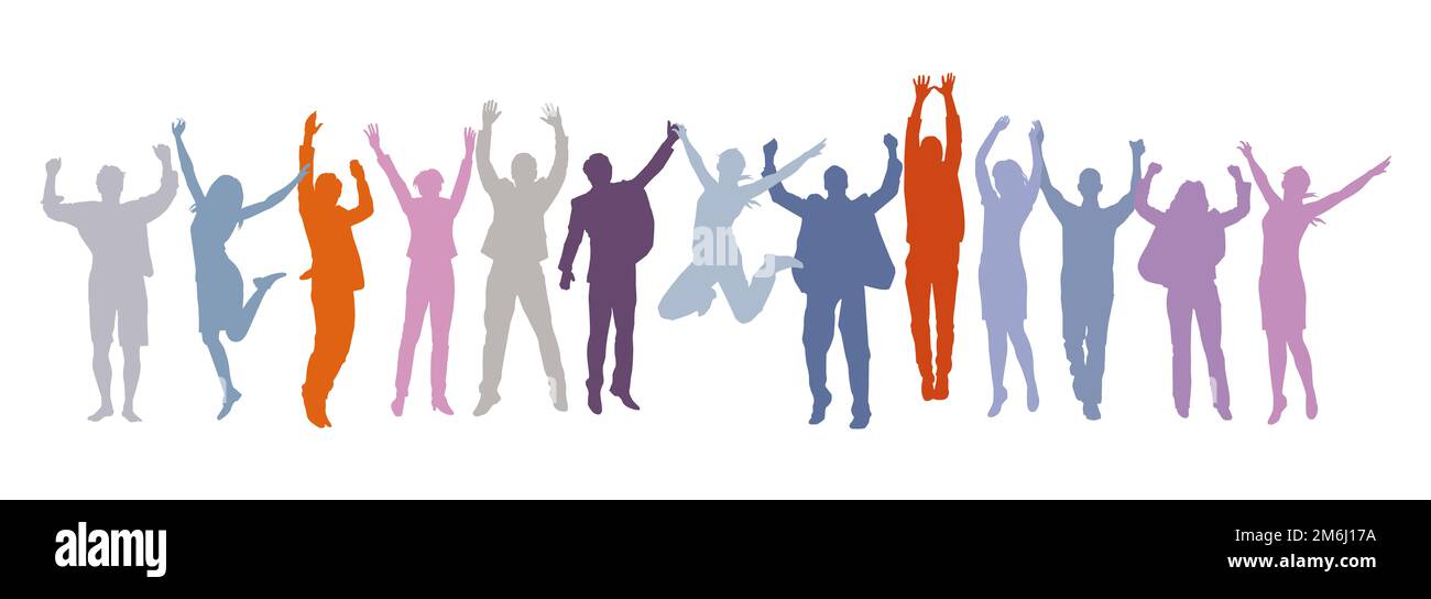 A group of people cheering and rejoicing, illustration Stock Photo - Alamy