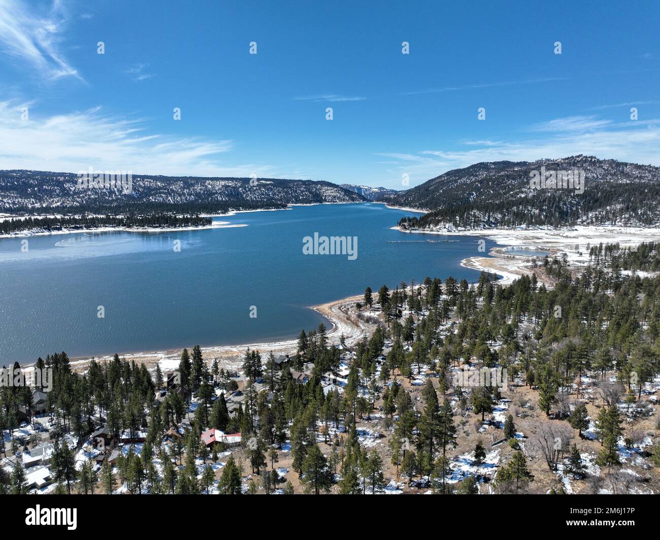 Aerial view of Big Bear Lake during winter season, San Bernardino ...