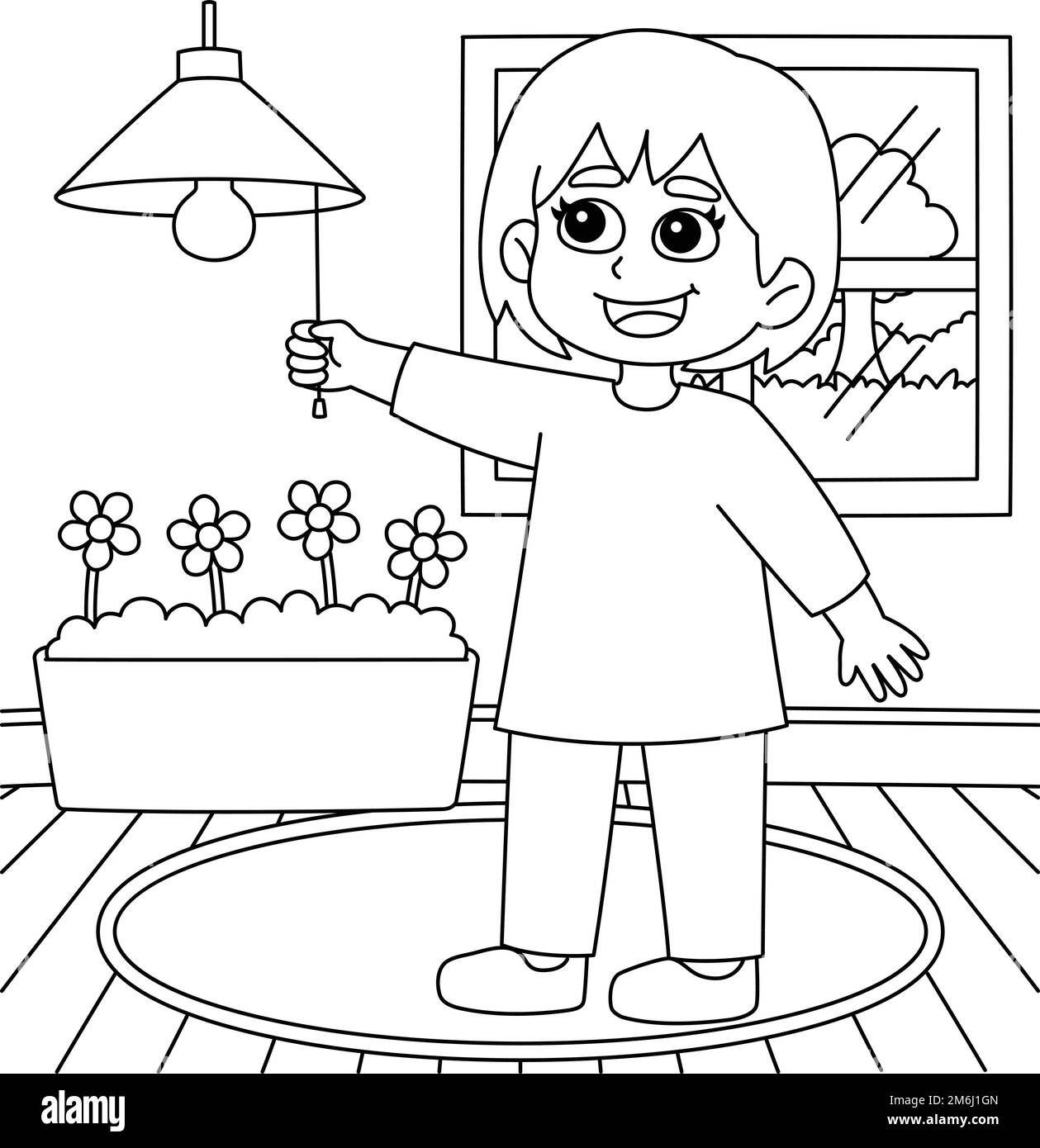 Girl Conserving Energy Coloring Page for Kids Stock Vector Image & Art ...