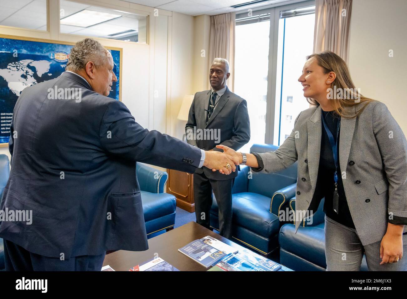 Secretary of the Navy Carlos Del Toro (left) introduces himself to ...