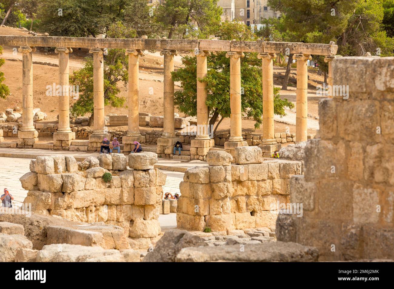 Jerash, Jordan - November 7, 2022: Square with row of Corinthian ...