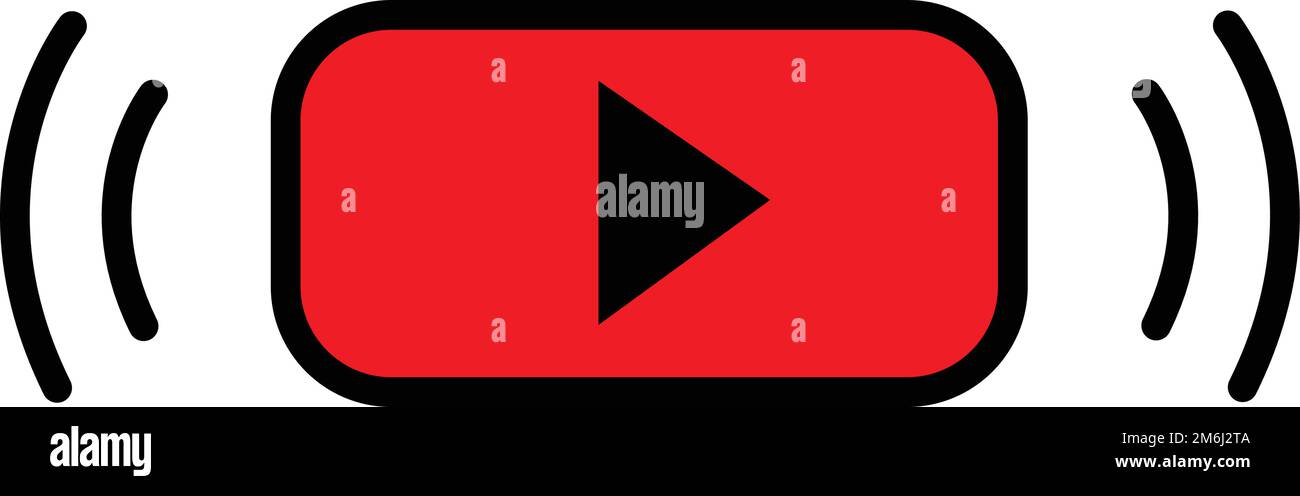 Video streaming icon, red play button shape. Broadcasting pictogram ...