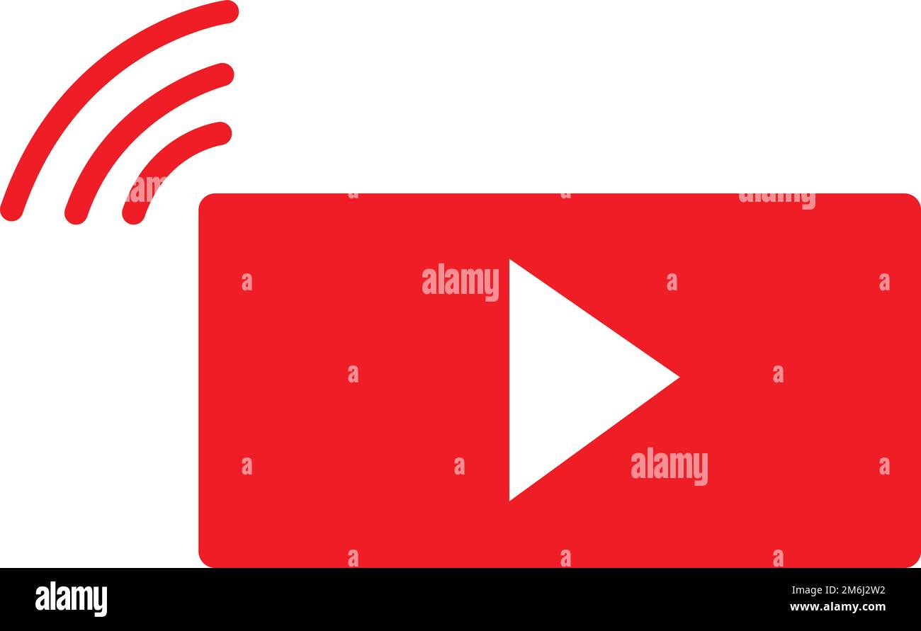 Video streaming play button shape, red broadcasting icon vector ...