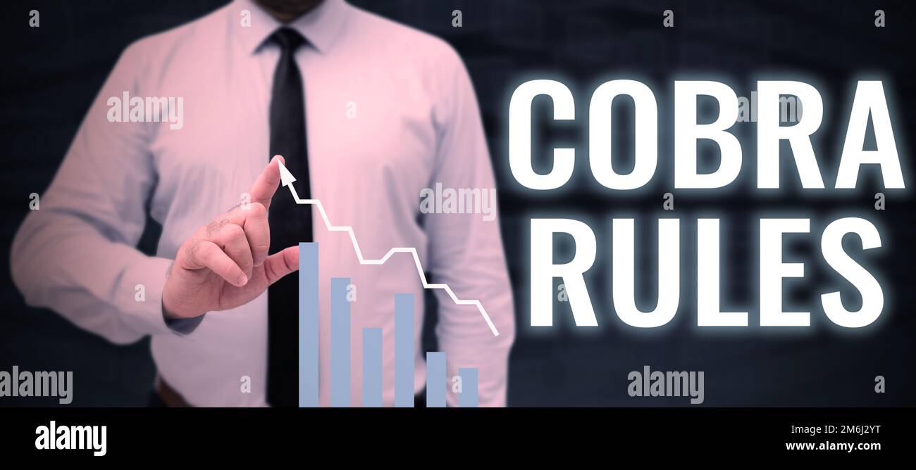 Sign displaying Cobra Rules. Conceptual photo gives workers who lose ...