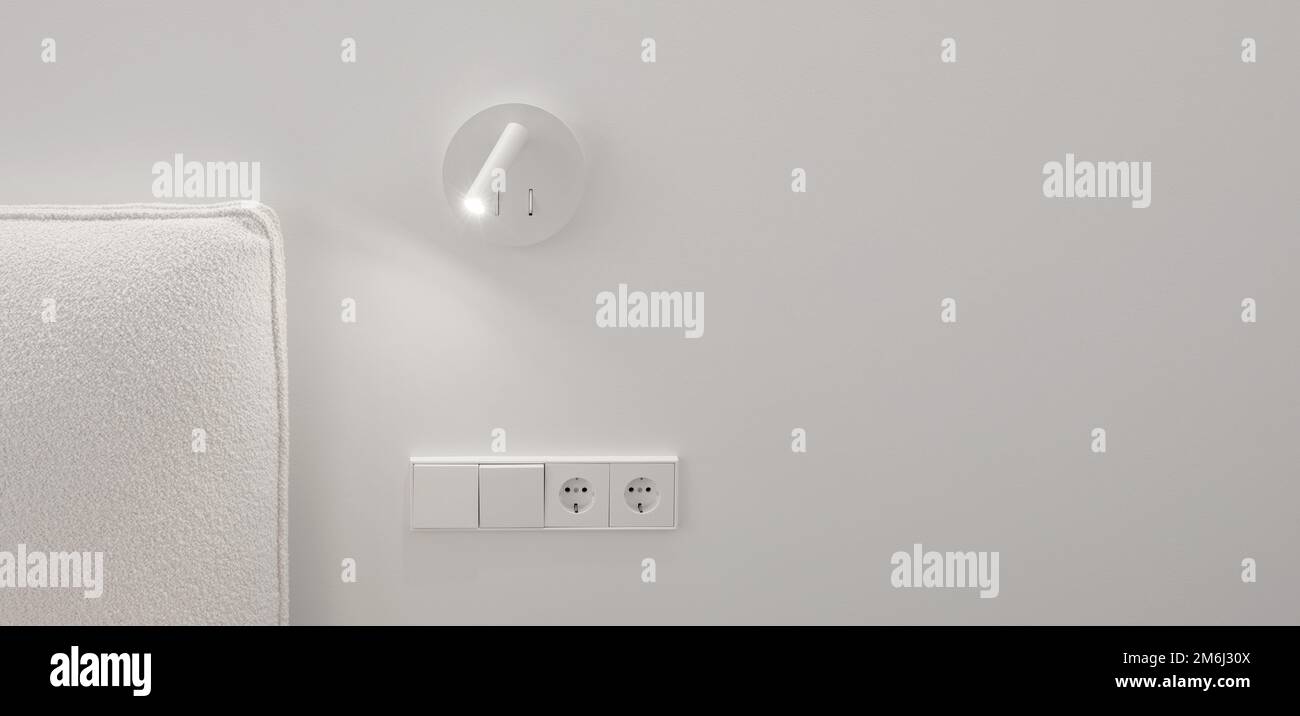 Bedside white LED wall lamp illuminating. Creative modern wall light ...