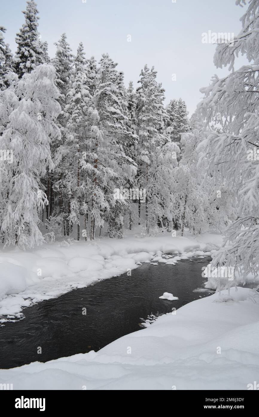 Snowy river in Levi, Finland Stock Photo - Alamy