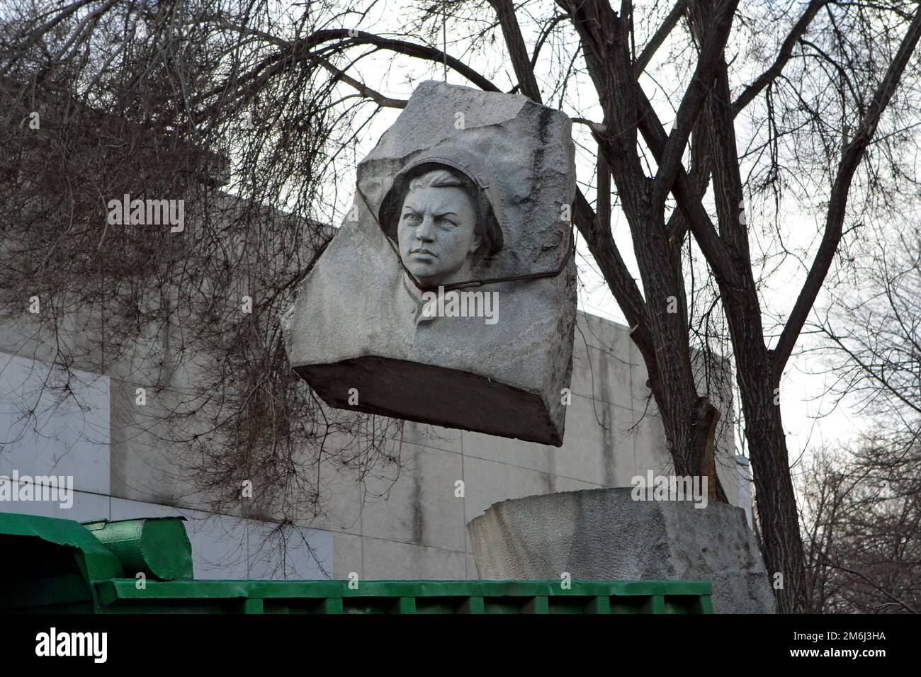 DNIPRO, UKRAINE - JANUARY 04, 2023 - The monument to a Soviet soldier ...