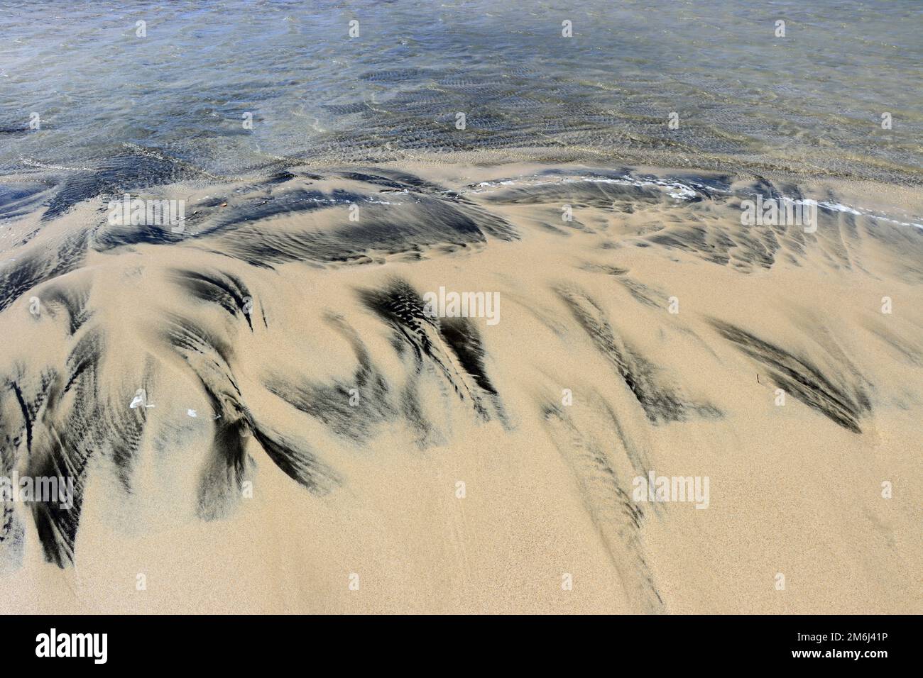Light sand and black lava sand form pattern at Playa de Jandia sandy ...