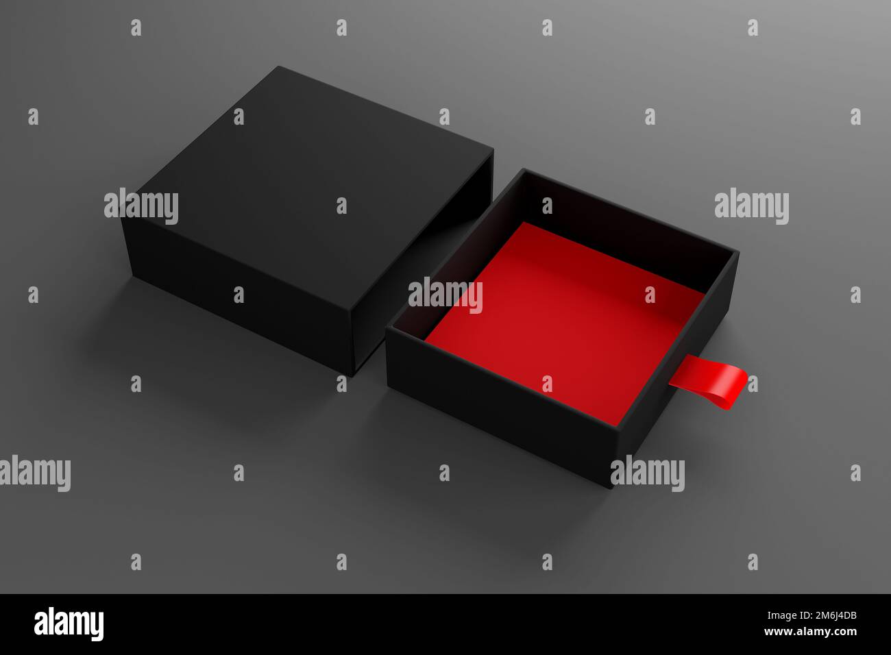 Cardboard Sliding Drawer Box with Ribbon Pull On grey background - 3D ...