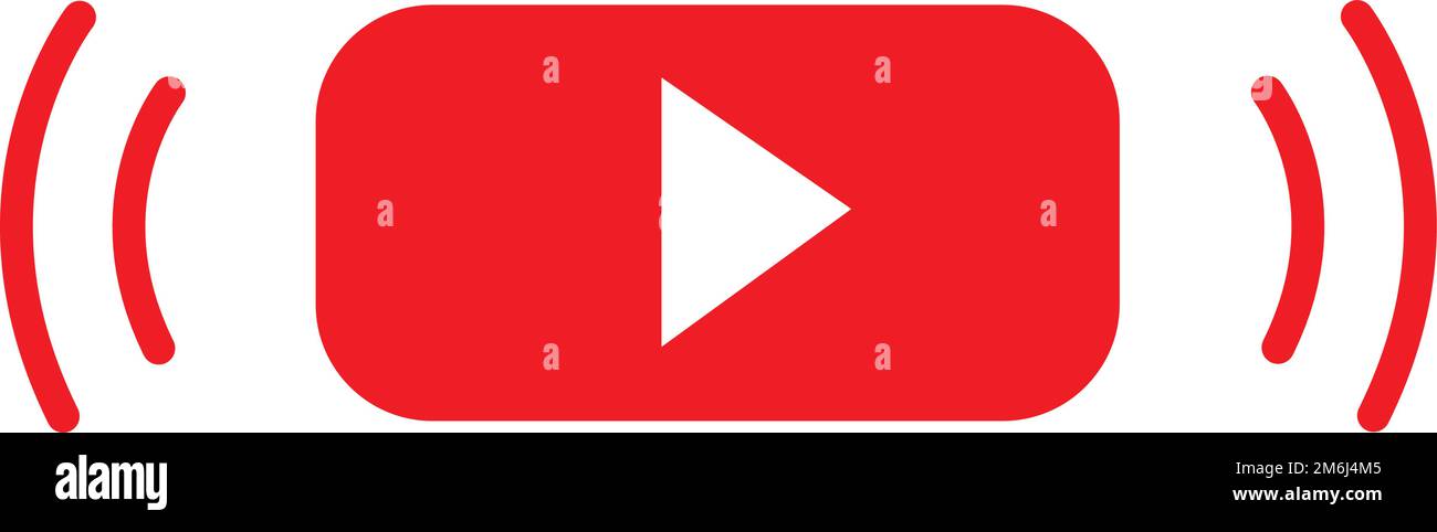 Video streaming icon, red play button shape. Broadcasting pictogram ...