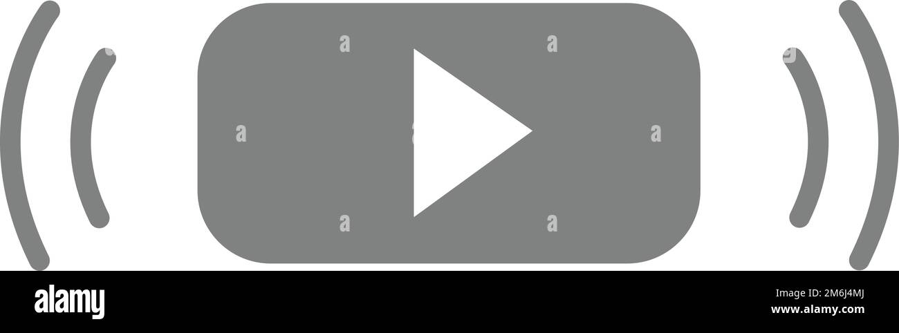 Video streaming icon, grey play button shape. Broadcasting pictogram ...