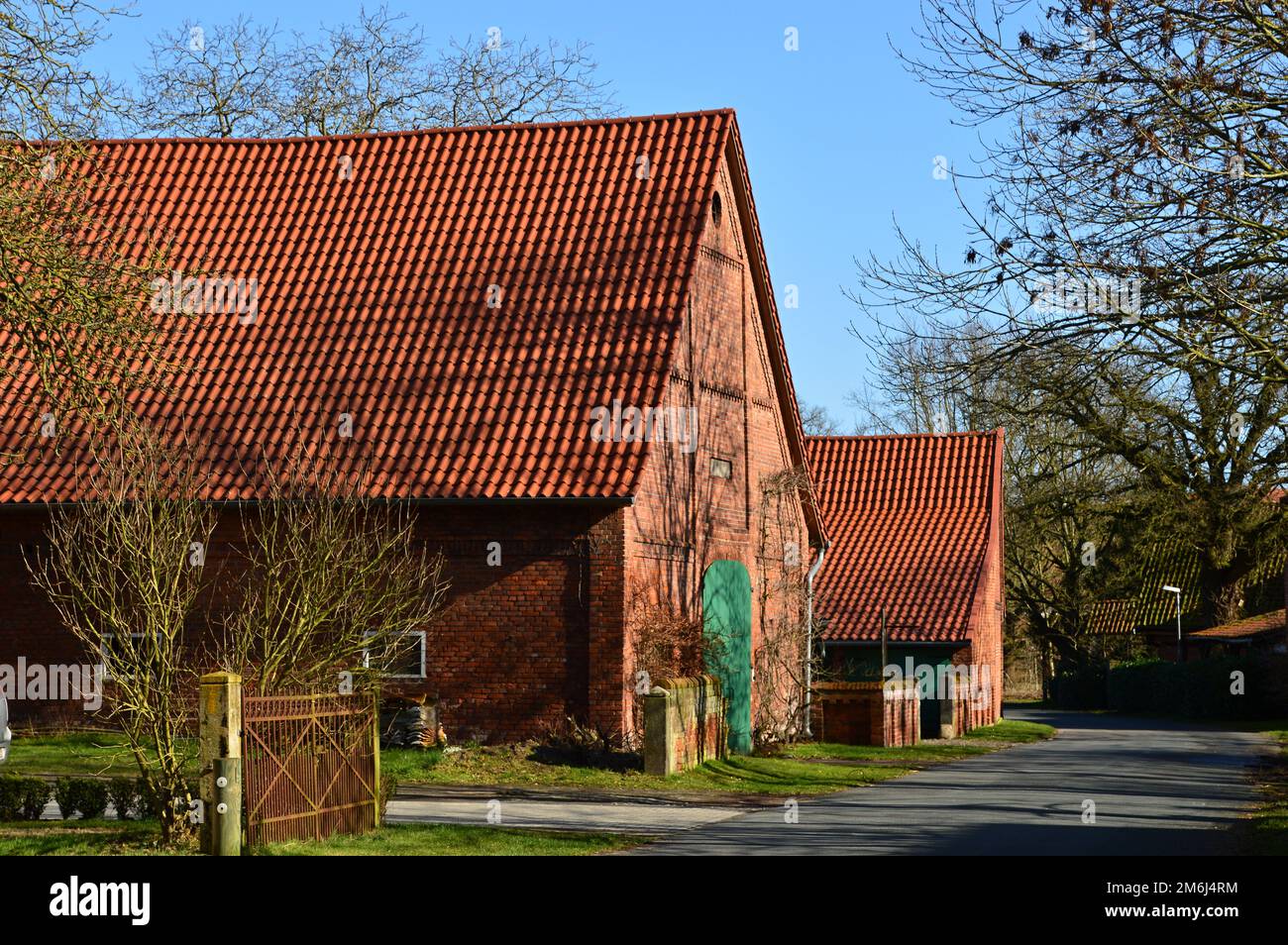 Historical Farm in Winter in the Village Doerverden at the River Aller ...