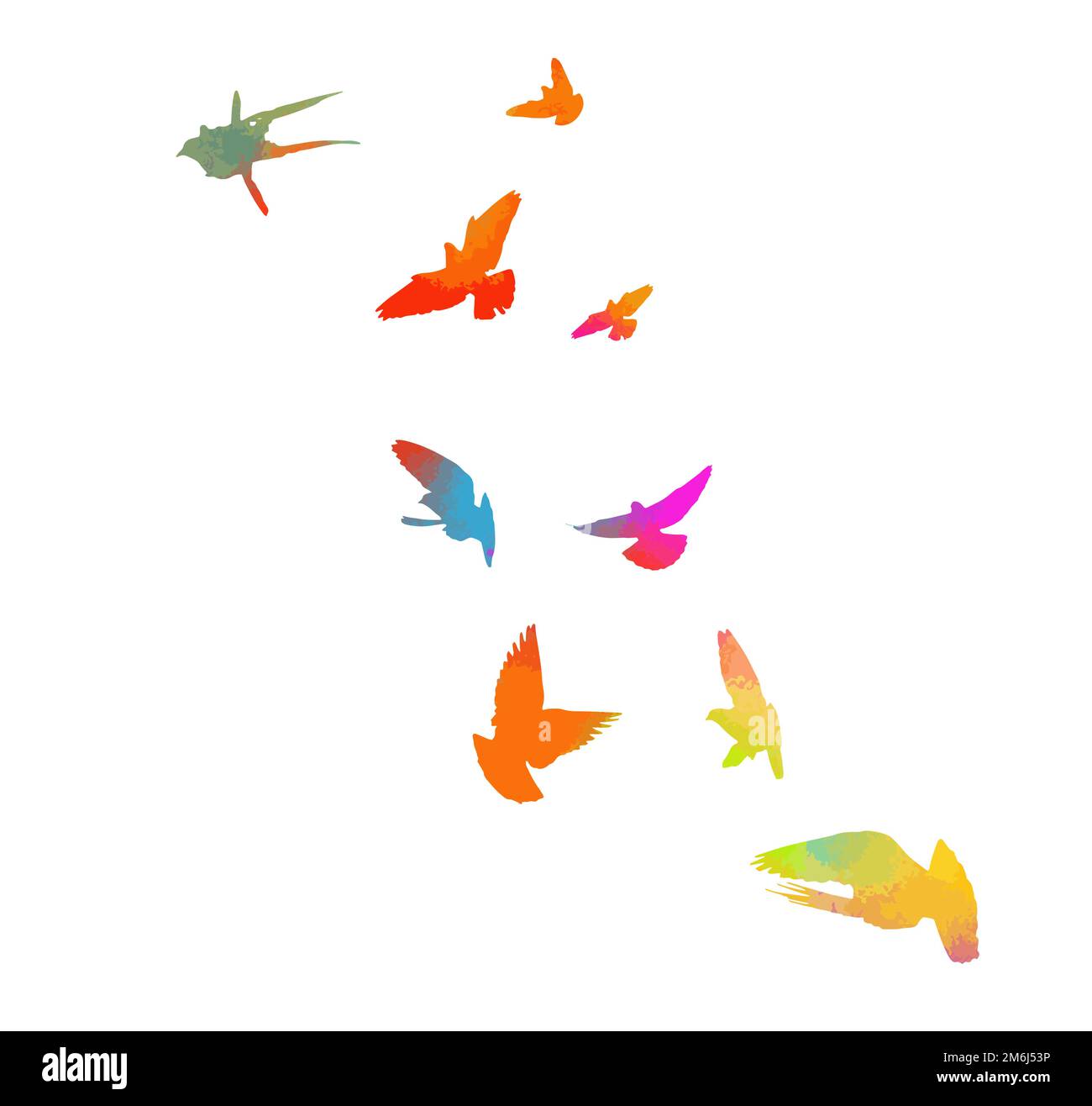 Abstract colored flying birds. Mixed media. Vector illustration Stock ...