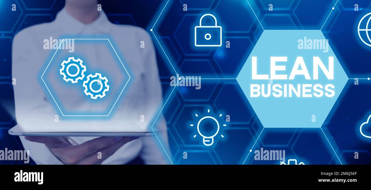 Hand writing sign Lean Business. Business overview improvement of waste ...