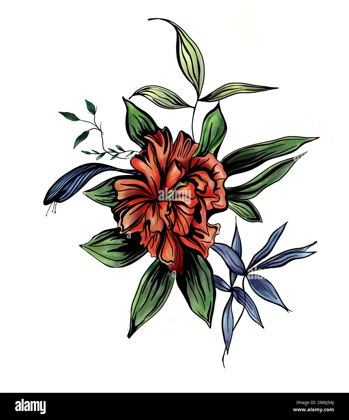 Tropical flower garden sketch Cut Out Stock Images & Pictures - Alamy