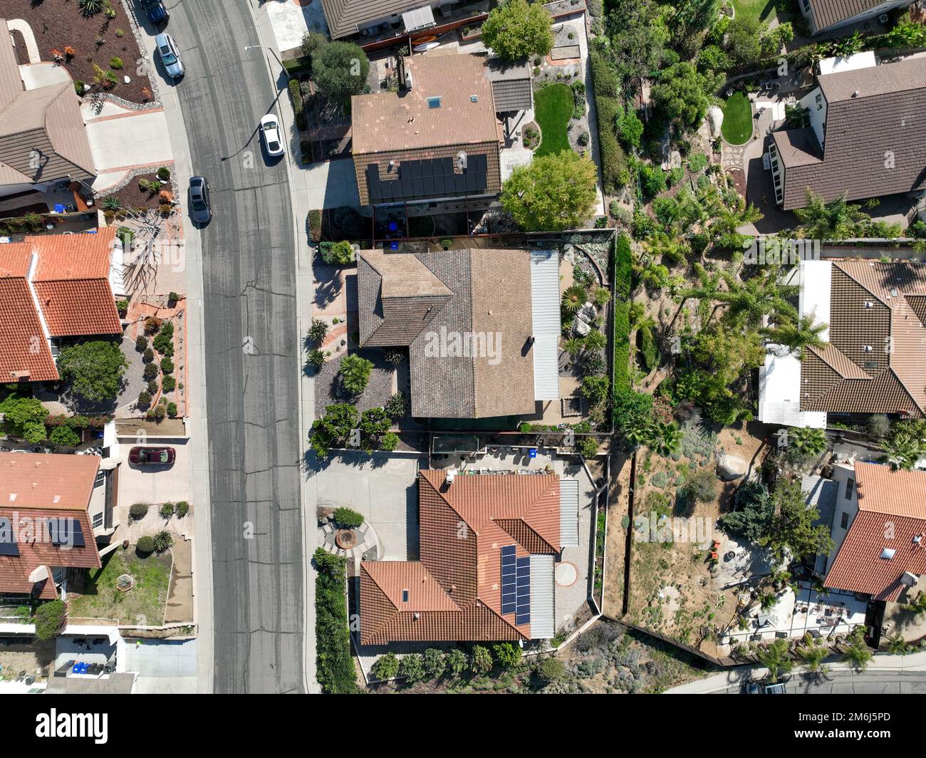 Aerial top view middle class neighborhood in South California, USA ...