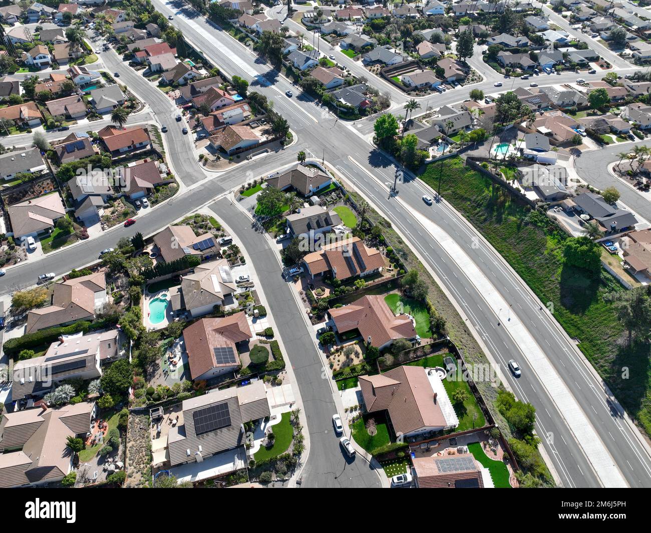 Aerial top view middle class neighborhood in South California, USA ...