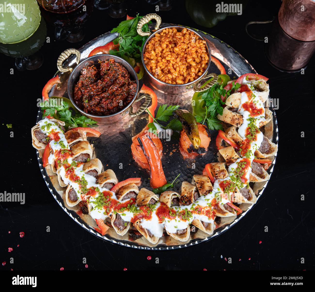 Traditional Turkish Cuisine Sarma Beyti Kebab. Turkish and Arabic ...