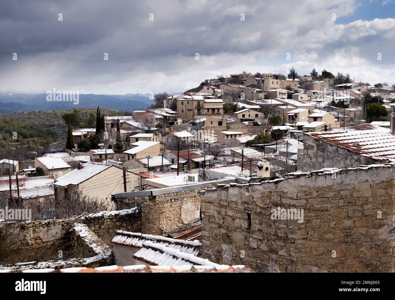 Traditional mountain village of Lofou at Troodos mountain in Cyprus in ...
