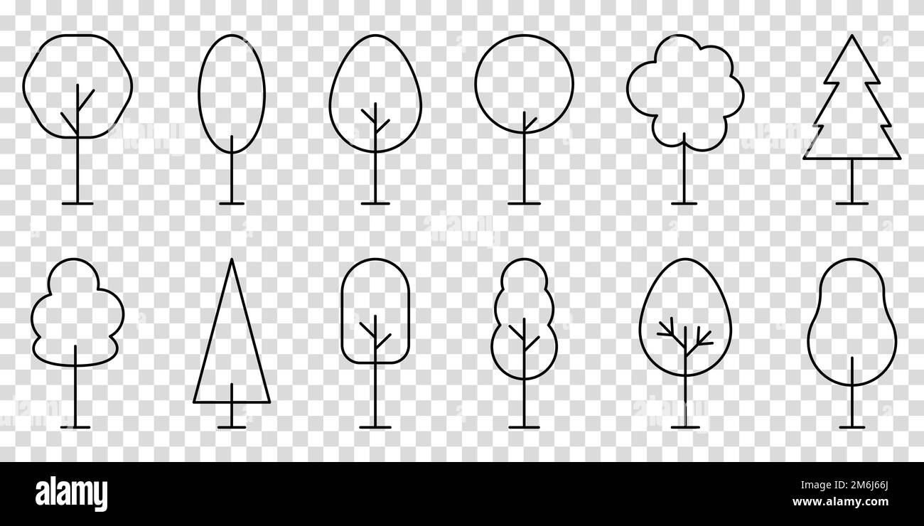 Tree line icons set. Vector illustration isolated on transparent ...