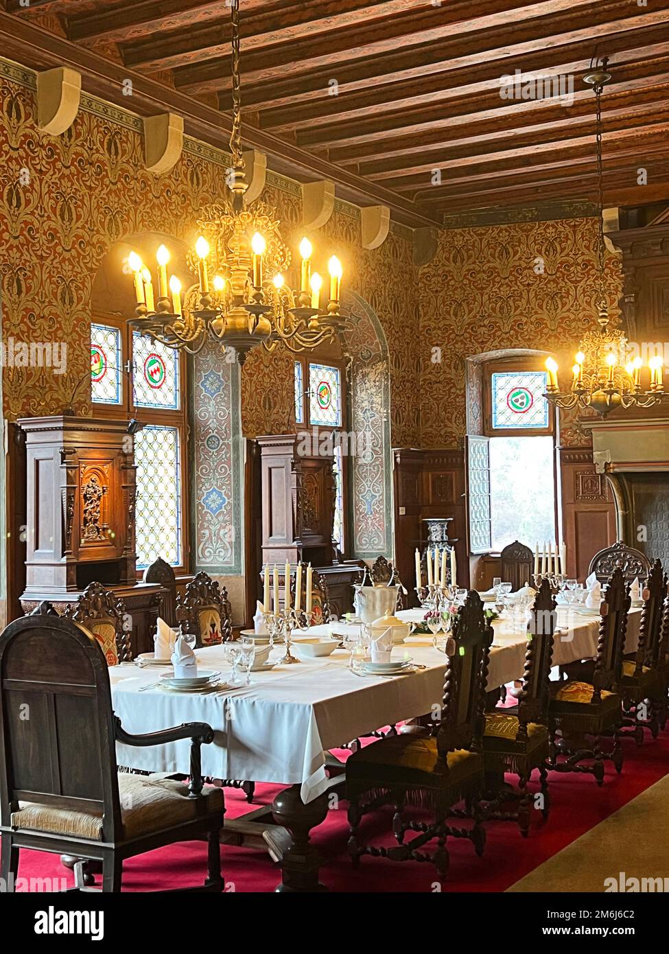 Dining room in Reichsburg castle, table set on the occasion of ...