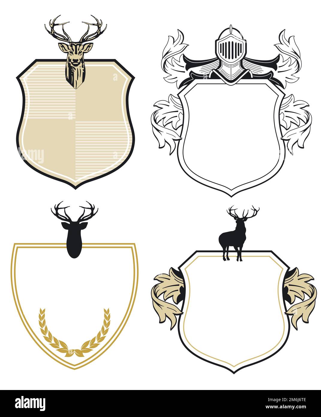 Coat of arms and shields with deer isolated on white background ...