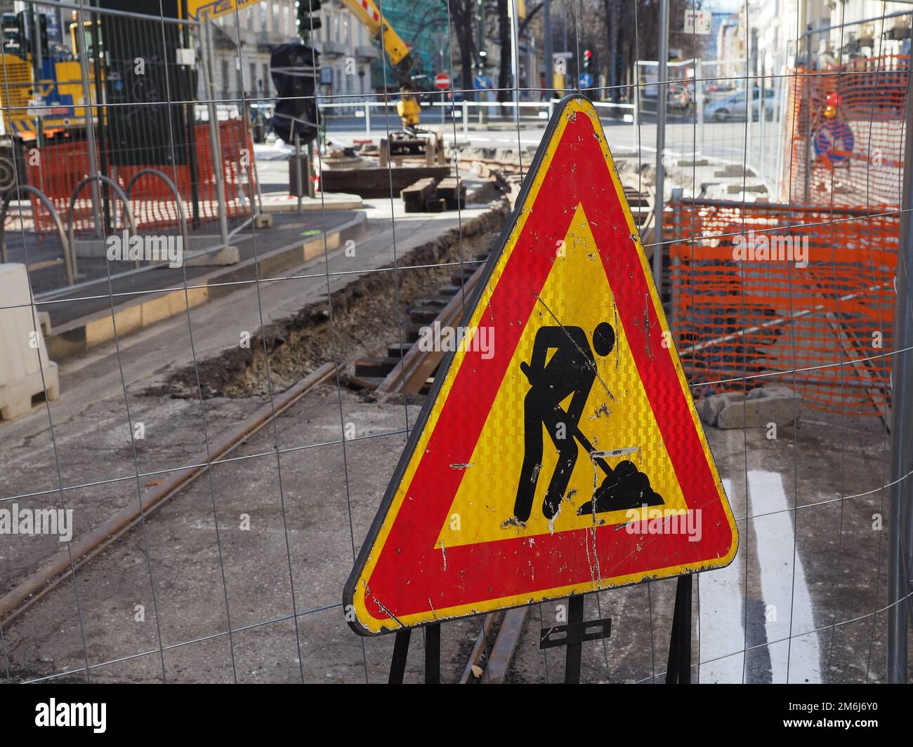 Road works sign Stock Photo - Alamy