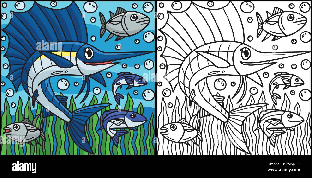Sail Fish Coloring Page Colored Illustration Stock Vector Image & Art ...