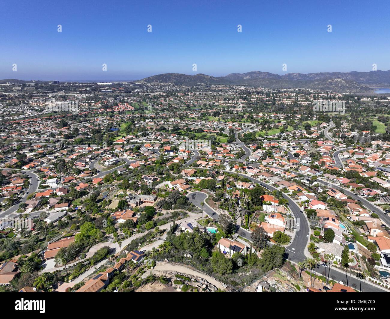 Aerial view middle class neighborhood in South California, USA Stock ...